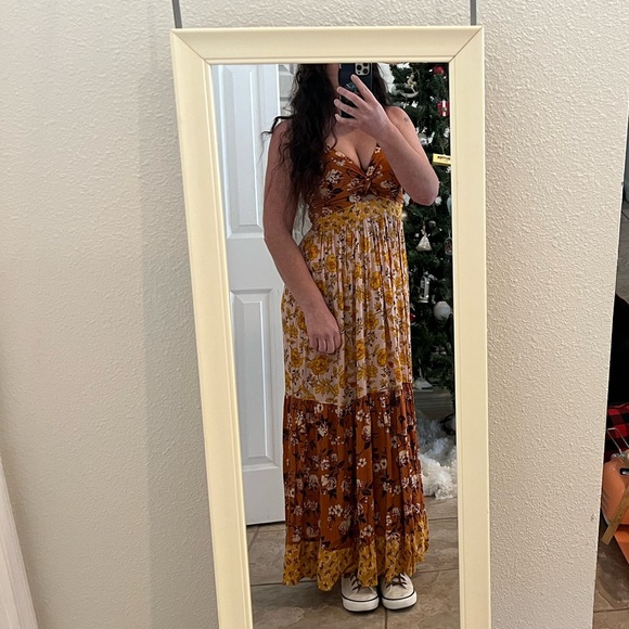 Angie | Dresses | Angie Floral Maxi Dress In Rust And Yellow | Poshmark